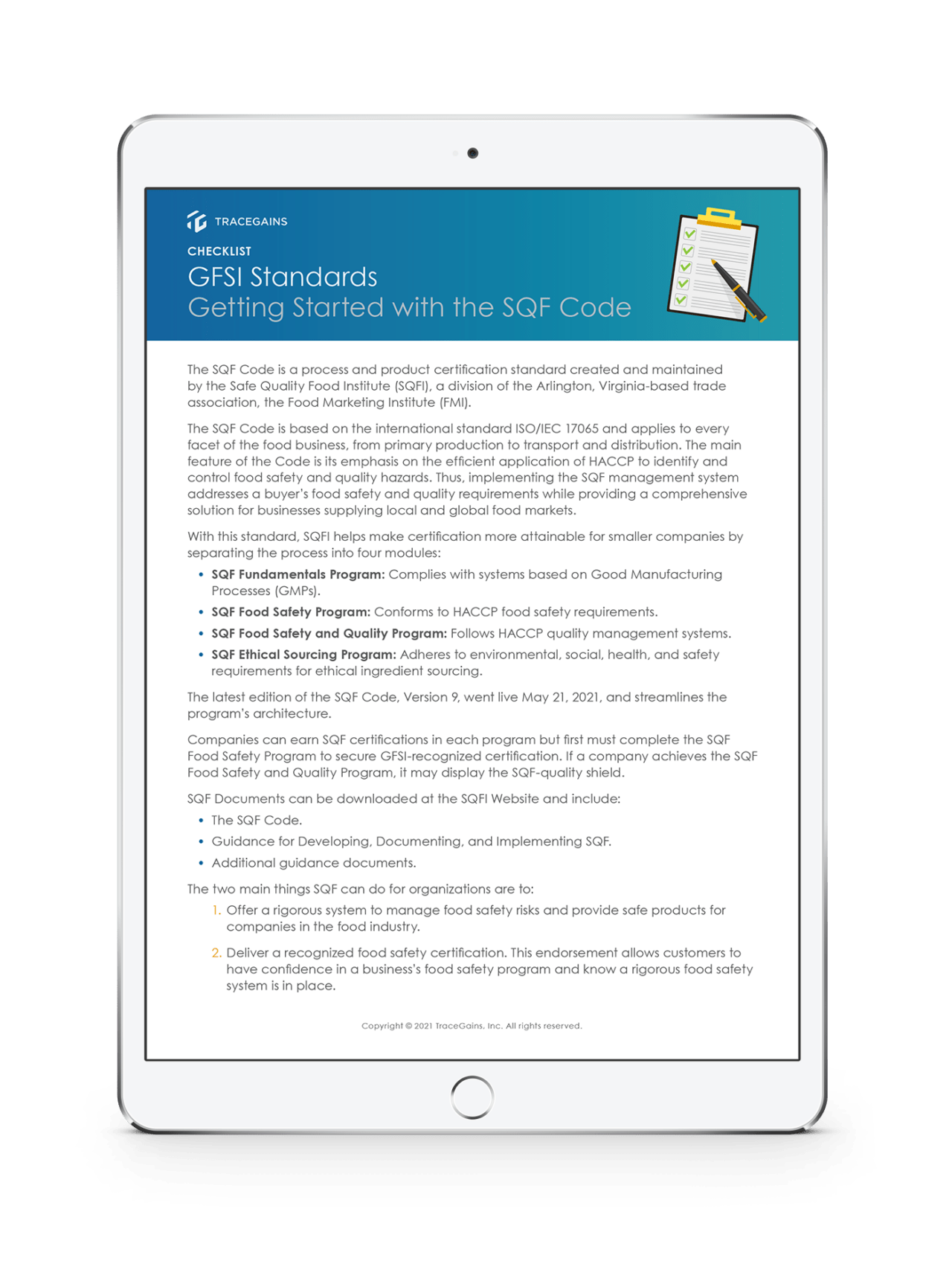 SQF Certification — TraceGains