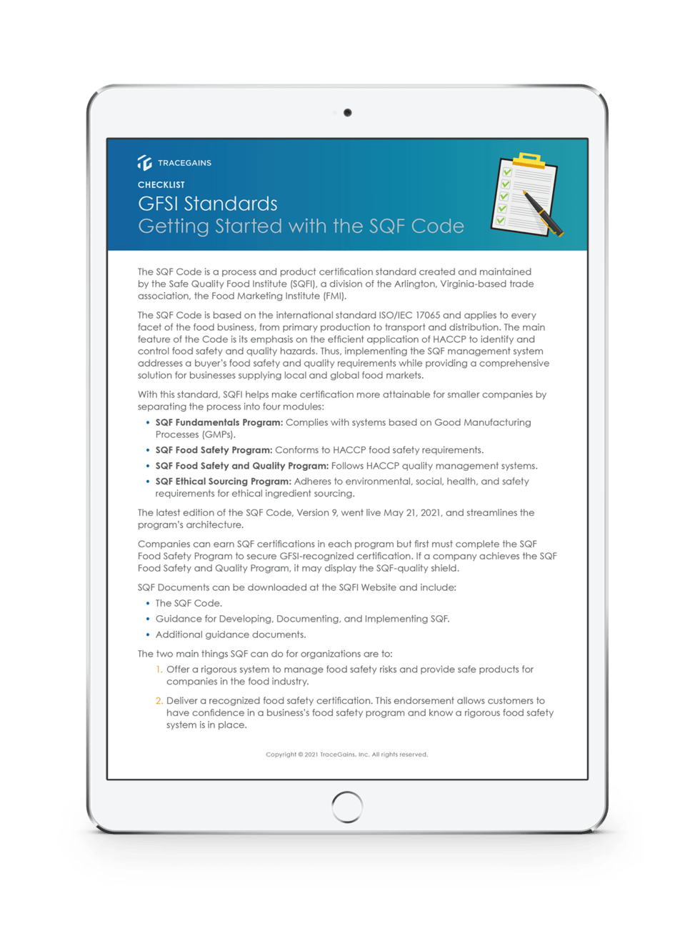 SQF Certification — TraceGains